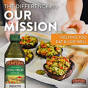 Pompeian Smooth Extra Virgin Olive Oil, Contains Polyphenols, First Cold Pressed, Mild and Delicate Flavor, Perfect for Sauteing & Stir-Frying, Naturally Gluten-Free, Non-GMO, 32 Fl Oz, Single Bottle