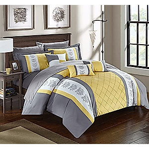 Chic Home CS1645-AN Clayton 10 Piece Comforter Set, Queen, Yellow