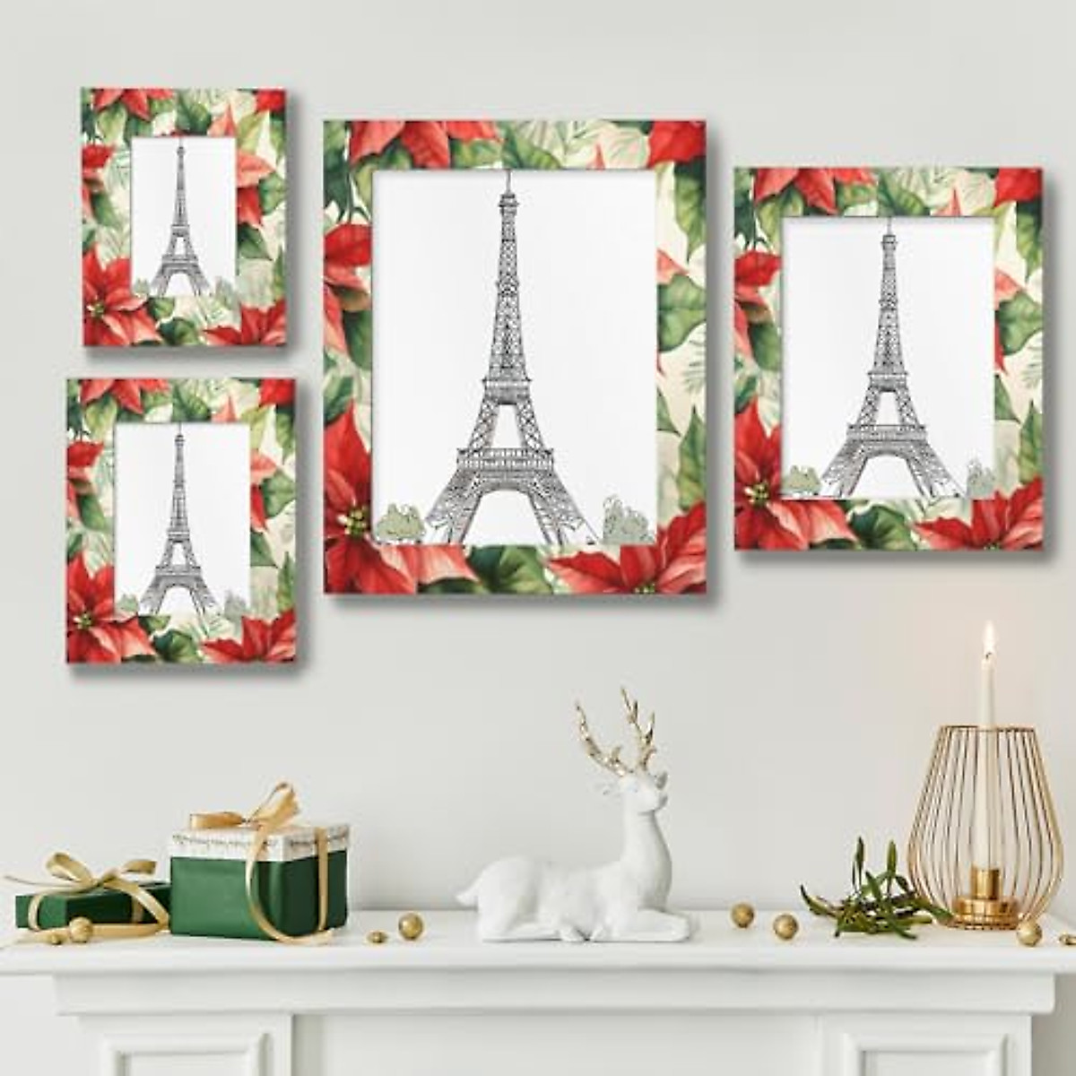 Mardesigns Christmas 11x14 Picture Frame, Red Poinsettia Display Pictures11x14 or 8x10 Photo, Wall Gallery Photo Frames and Tabletop Display Frame