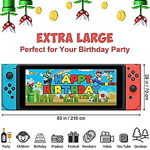 Ma-ri0 Brother Backdrop, Super Brother Birthday Party Supplies Decorations, Super Ma-ri0 Themed Bros Photography Poster Backdrop, Gold Coin Video Hot Game Banner 83x28 inch