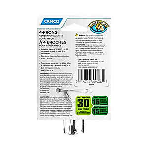 Camco 55438 PowerGrip (30M/2 x 15F) 4-Prong Generator Adapter, Yellow