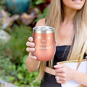 GEANHIL Godmother Proposal Gifts-Will You Be My Godmother-New Godmother Announcement Tumbler Gift-Godmother to Be Gift-Gift for Best Friends Sister Bestie BFF-12oz Rose Golden Tumbler Coffee Cup Mug