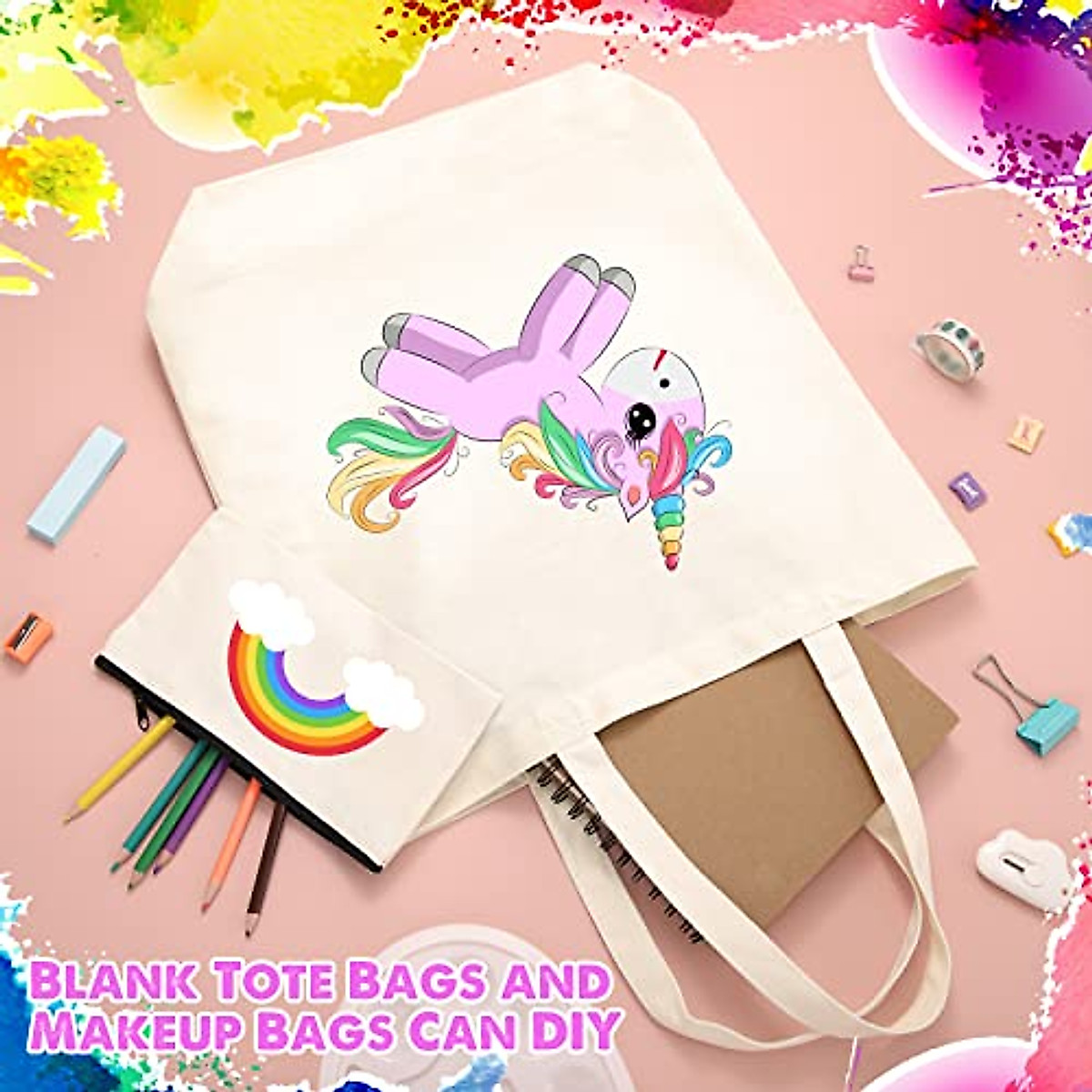 20 Pieces Canvas Tote Bags Bulk, Blank Plain Canvas Bag, Reusable Grocery Shopping Cloth Bags with Handles, Blank Canvas Makeup Bags with Zipper for DIY (White)