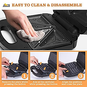 Taylor Swoden Sandwich Maker 3 in 1,Compact Waffle Maker with Removable Plates,Electric Panini Press Grill with Non-Stick Plates, LED Indicator Lights, Cool Touch Handle, Anti-Skid Feet