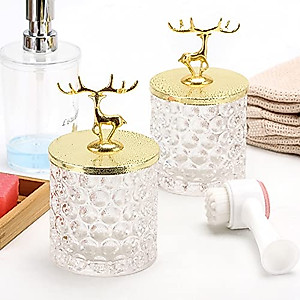 Tbestmax Glass Qtip Holder, 2 Pcs Clear Apothecary Jars with Lid for Cotton Ball, Cotton Swab, Restroom Bathroom Organizers and Storage Containers