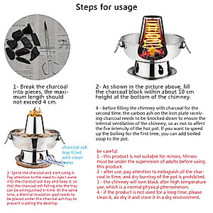 stainless steel hot pot Chinese Charcoal hotpot, Chinese meats fondue Lamb outdoor cooker picnic cooke (1.9-QT, silver)