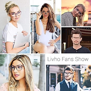 livho 2 Pack Blue Light Blocking Glasses, Computer Reading/Gaming/TV/Phones Glasses for Women Men,Anti Eyestrain & UV Glare (Light Black+Clear)