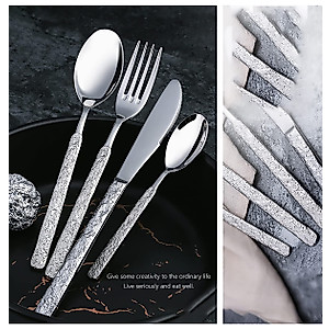 IKXO 35 Piece Silverware Set,Stainless Steel Silverware Set, Modern Sleek Flatware Set, Include Knife/Fork/Spoon & Long Teaspoon/Salad Fork Mirror-Polished & Dishwasher Safe Cutlery