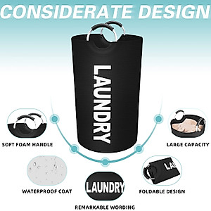 StorageRight 90L Large Laundry Basket, Laundry Hamper, Dirty Clothes Hamper for Laundry, Collapsible, Waterproof Laundry Baskets with Foam Protected Aluminum Handles for Laundry, Dorm, Family (Black)