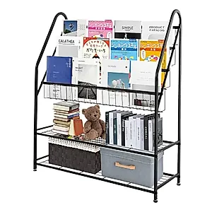 JAJADAH Kids Bookshelf, Large Black Bookcase, Large Capacity Books Toys Organizer for Studio/Den/Craft Room & Mailroom (Black)