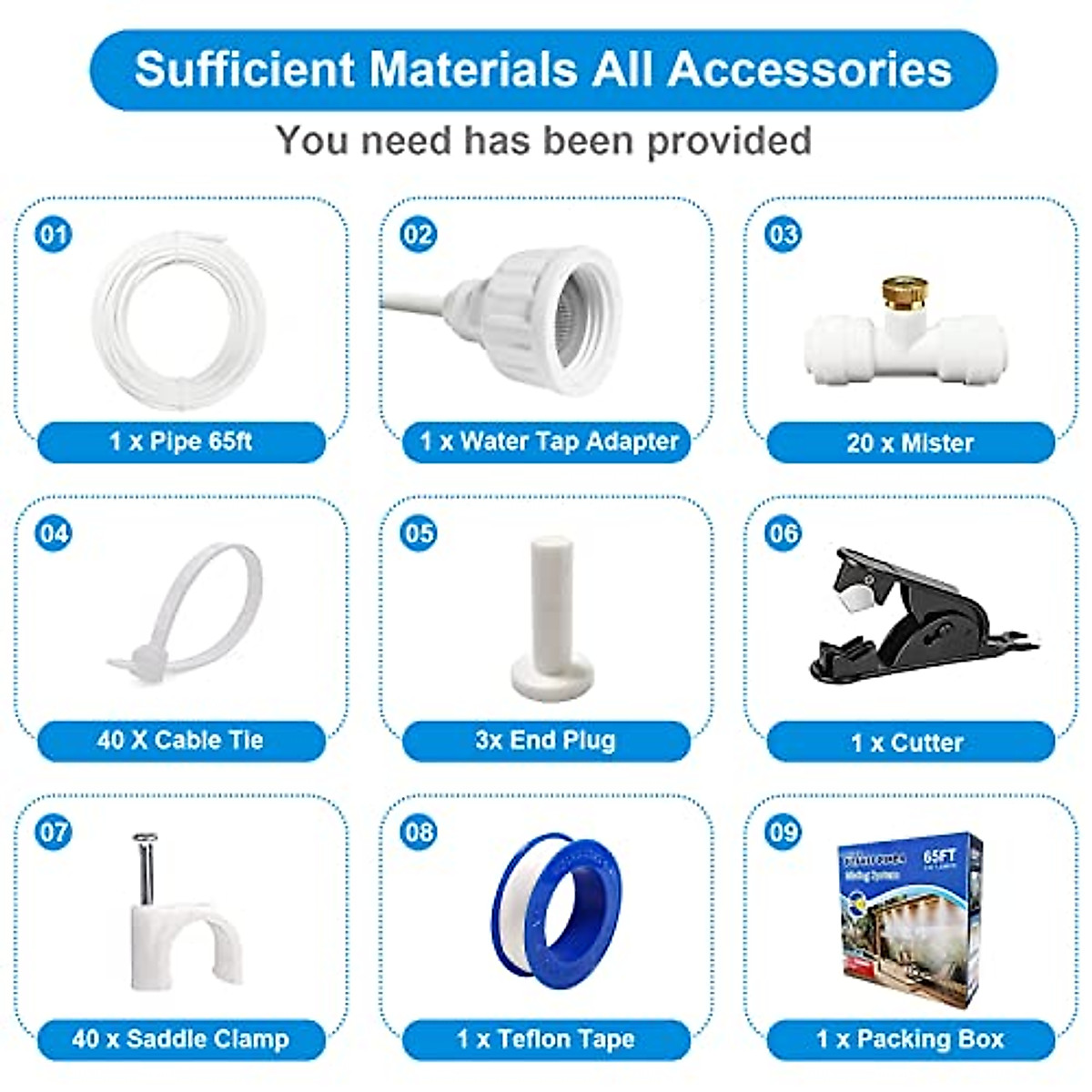 Mister System for Outside patio 65Ft (20M), Outdoor Misting System, Patio Misters for Cooling, Backyard Water Mister Kit for Waterpark, Garden, Greenhouse, Canopy, Porch, Umbrella, Gazebo, Trampoline