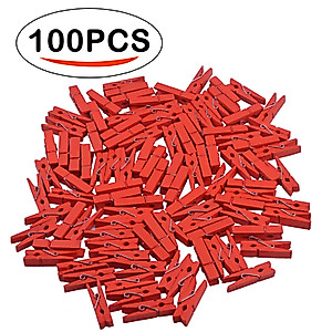 BronaGrand 100pcs Mini Red Wooden Utility Paper Clip, Clothespins Clip, Clothes Line Clips,Photo Clips