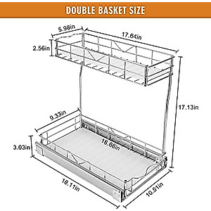 TQVAI Pull Out Cabinet Drawer Organizer, 2 Tier Kitchen Cabinet Roll Out Storage Shelves, Slide Wire Shelf Basket - Request at Least 12 inch Cabinet Opening, Half Top