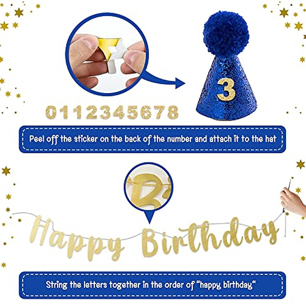 ENJOYING Pet Dog Bandana Doggy Birthday Party Supplies Plaid Dog Bandanas Scarf Pet Birthday Hat with Number for Small Medilum Dogs and Cats, Blue