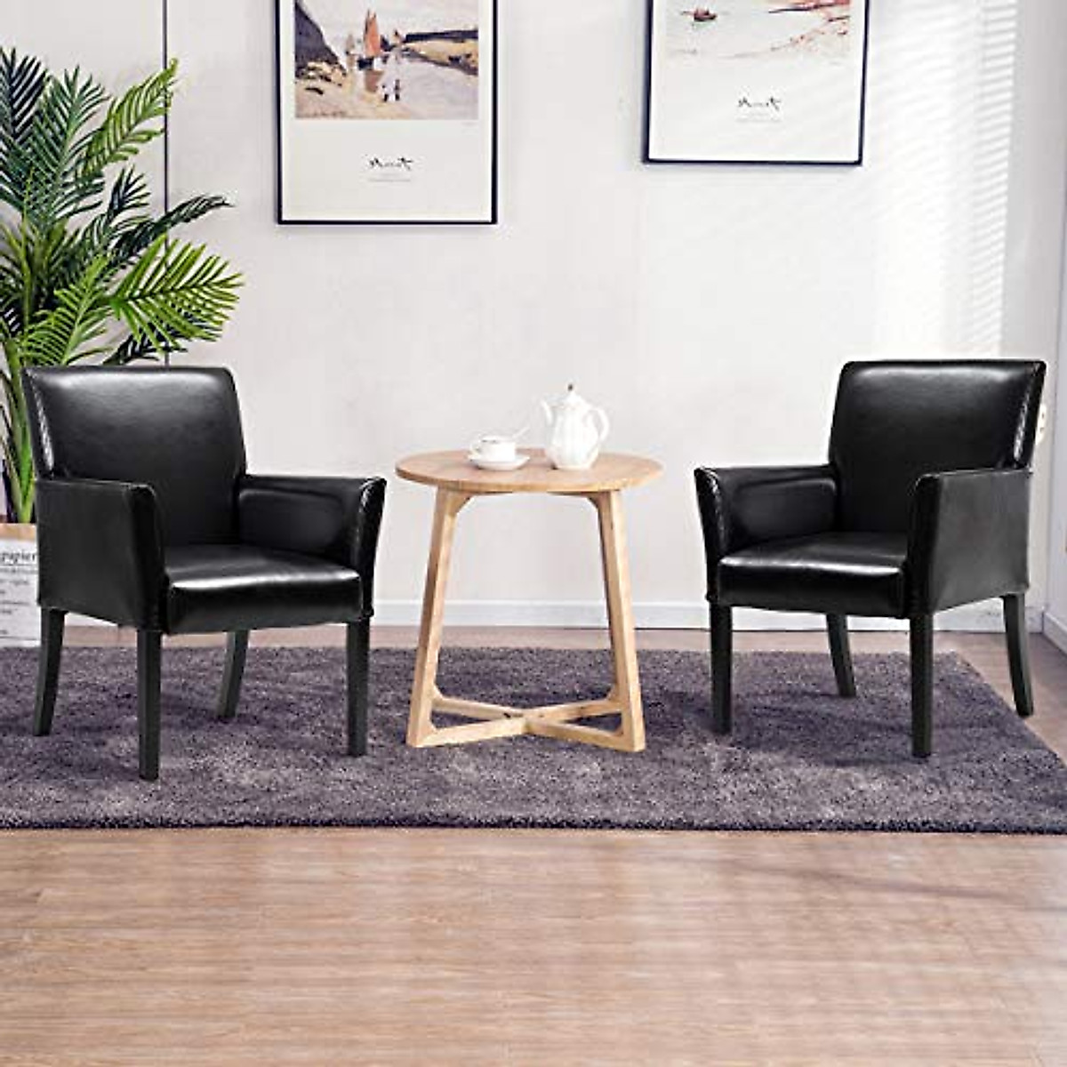 Giantex Leather Reception Guest Chairs Set of 2 W/Padded Seat and Arms Ergonomic Mid-Back Office Executive Side Chair for Meeting Waiting Room Conference Office Guest Chairs, Black