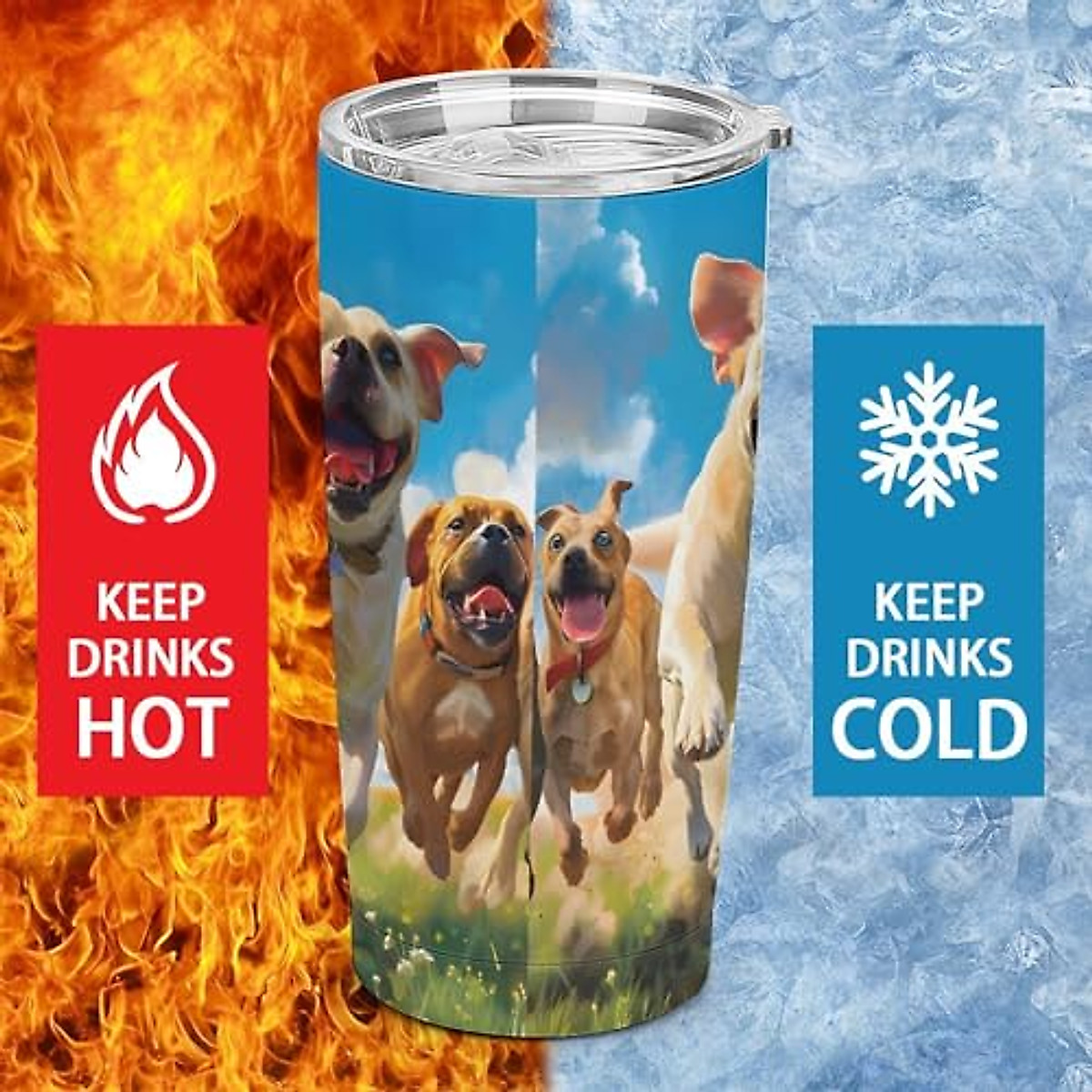 KIOWEIR Dogs Running Stainless Steel Tumbler 20oz With Lid And Straw, Insulated Tumblers Coffee Cup, Travel Mug for Ice Drink & Hot Beverage for Women Men Boys Girls