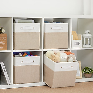 Bidtakay Cubes Baskets for Organizing 11 X 11 X 11 inch Collapsible Fabric Storage Boxes 4 Pack Stackable Beige Cube Storage Organizer Bins For Home Closet Shelves Office Bedroom Nursery Toy Storage