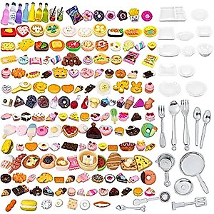 150 Pieces Miniature Food Drink Bottles Soda Pop Cans Pretend Play Kitchen Game Party Accessories Toy Hamburger Cake Ice Cream Tableware for 1/12 Doll House