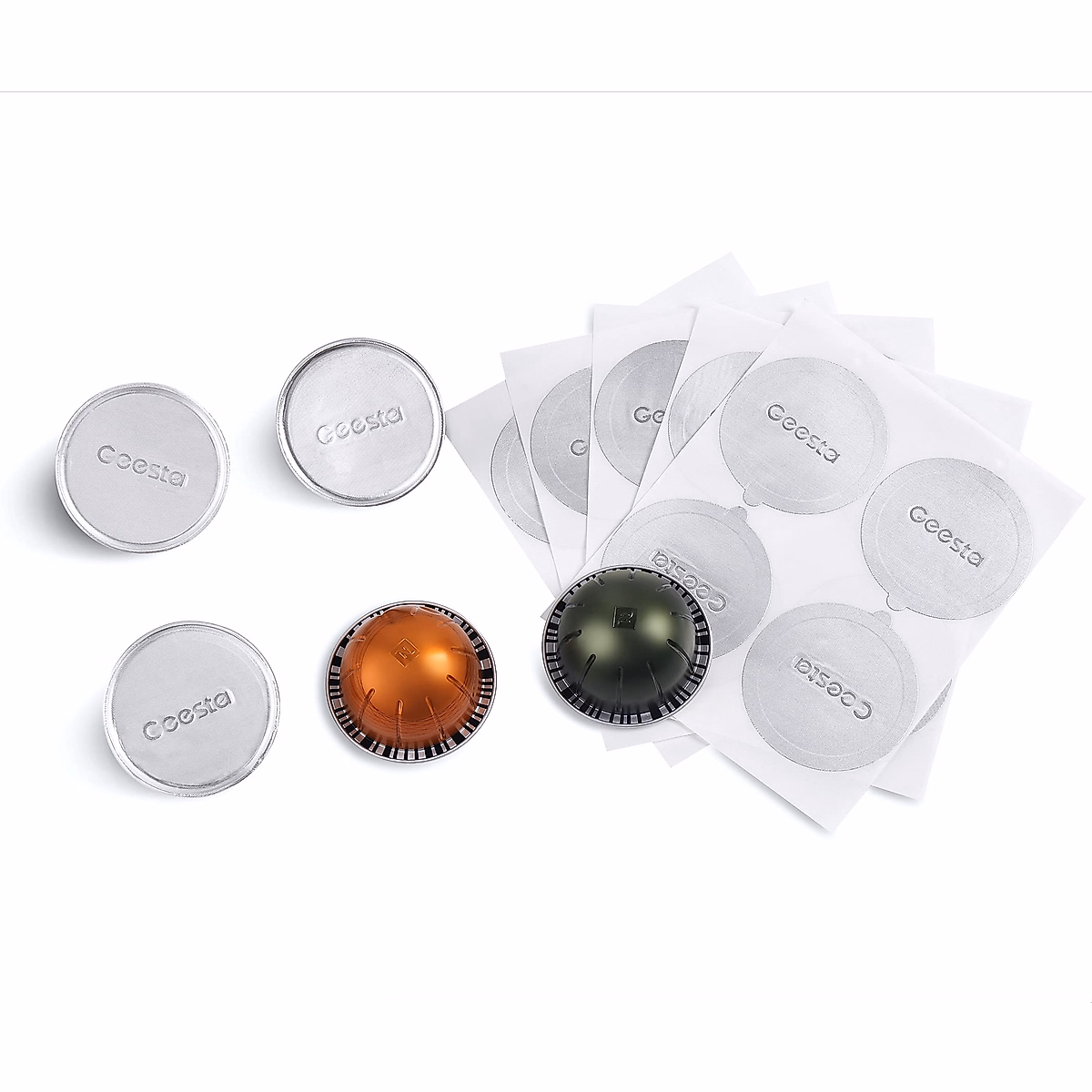 Geesta Reusable Aluminum Foil Seals Lid Compatible with Nespresso Vertuoline Capsule-240 Pcs