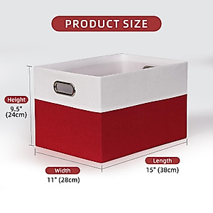 BinWhiz Storage Bins for Shelves, 15x11x9.5 inch Fabric Home Decor Organizer Baskets, Collapsible Closet Clothes Organizing Bins, 3 Pack, White & Red