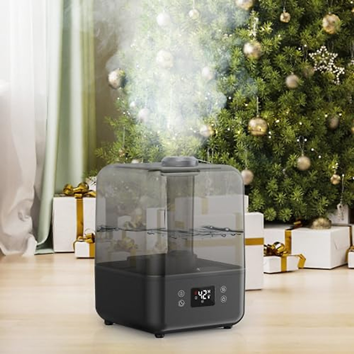 Humidifier for Bedroom Large Room, MORENTO 4.5L Top Fill Cool Mist Humidifier for Baby and Plants, Essential Oil Diffuser, Last up to 50Hrs with Night Light, Humidity Setting, Auto Shut-Off, Black