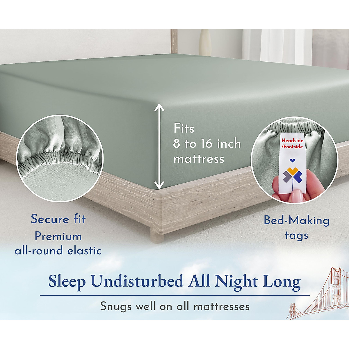 California Design Den Fitted Sheet for King Size Bed, Deep Pocket Soft 400 Thread Count 100% Cotton Sateen, No Pop-Off Elastic, Durable Hotel Quality Bedding, 1 Fitted Sheet Only (King, Sage Green)