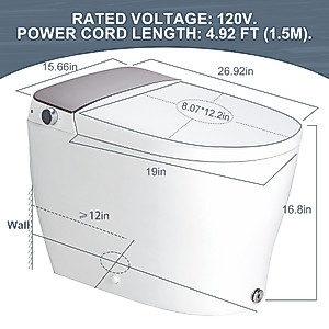 Casta Diva Smart Toilet with Tank and Bidet Built-in Quiet Powerful Auto Flushing Auto Open/Close 1.06GPF Toilets for Bathrooms with Low Water Pressure