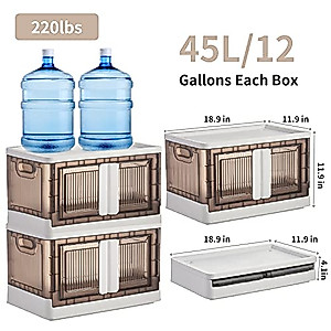Storage Bins with Lids, Storage Bins with Wheels, Stackable Storage Bins Organization, Plastic Storage Bins, 12 Gal Large Storage Boxes, 3 Packs Collapsible Storage Bins with Door