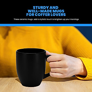 Brookline Ceramic Coffee Mug 16OZ - Tea Mug with Handle, Espresso Cups - Excellent Choice for Camping, Travel & Office - Great Gift Idea (Black, 4)