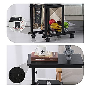 DAYTOYS C Shaped End Table-Movable Sofa Table with Metal Frames-Height Adjustable Sofa Tables with Storage Basket for Living Room, Bedroom, Bedside (Black)