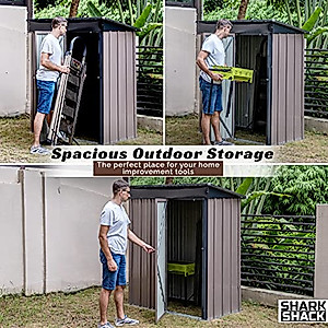 Shark Shack Outdoor Storage Shed | 6x5.3x3 ft Outdoor Shed with 2 Adjustable Shelves | Anti-Rust Steel Garden Shed | Sheds & Outdoor storage clearance for Garden Tools and Lawnmower - Black/Grey