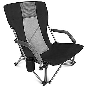 G4Free Folding Beach Chair, Low Sling Portable Beach Chair for Adults with Headrest, Backpack Lightweight Camp Chair for Outdoor Camping Sand Beach