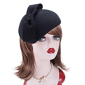 Lawliet Teardrop Women 1940s Wool Felt Fascinator Hat Bow Tam Beret Casque A568 (Black)