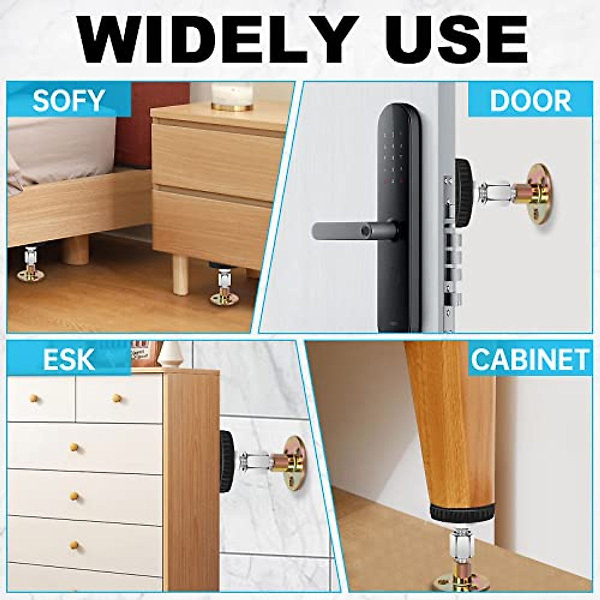 4 PCS Adjustable Threaded Bed Frame Anti-Shake Tool,Headboard Stoppers Fixer with Anti-Shake Hex Nut,Bedside Antishake Telescopic Support Stabilizer for Beds Room Wall Cabinets Sofas Cabinets Desks