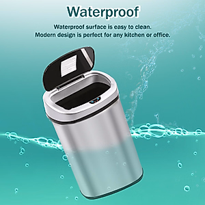 Kitchen Trash Can Automatic Trash Can Trash Can with Lid 50 Liter 13 Gallon Touch Free High-Capacity Brushed Stainless Steel Waste Bin for Bathroom Bedroom Home Office (White) (Stainless Steel)