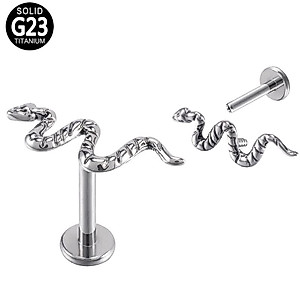 16G G23 TITANIUM INTERNALLY THREADED 3D SNAKE EAR LABRET TRAGUS HELIX CONCH STUD Style 88888-910