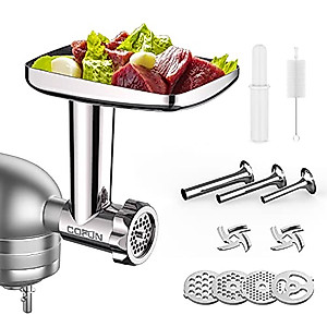Meat Grinder Attachment for Kitchenaid Stand Mixer, Stainless Steel Kitchenaid Meat Grinder Attachment with 3 Sausage Stuffer Tubes 4 Grinding Plates, Dishwasher Safe Meat Grinder Kitchenaid by Cofun