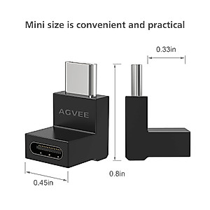 AGVEE 4 Pack Front Angle 90 Degree USB-C Male to USB-C Right Angled Female Adapter (Type-C 3.2 Gen 2) Converter Video Type-C 10G Data Extension Coupler Converter Connector, Black