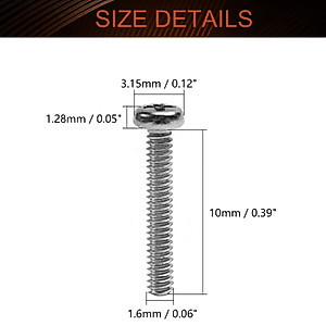 MroMax 100Pcs M1.6 x 10mm Pan Head Phillips Machine Screws, 304 Stainless Steel 18-8, Fully Thread, Metric Silver Gray Cross Head Screws Bolts for Sunglasses, Watch and Small Electronic Devices