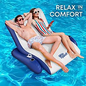 Grip A Pool Inflatable Luxury Chair Recliner Float for 1-2 Adults, Extra Large Heavy Duty Pool Lounge Raft for Floating, Lake, River, Beach