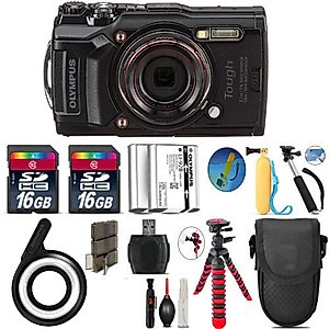 Olympus Tough TG-6 Digital Camera (Black) with Extra Battery | LED & More - 32GB Kit Bundle