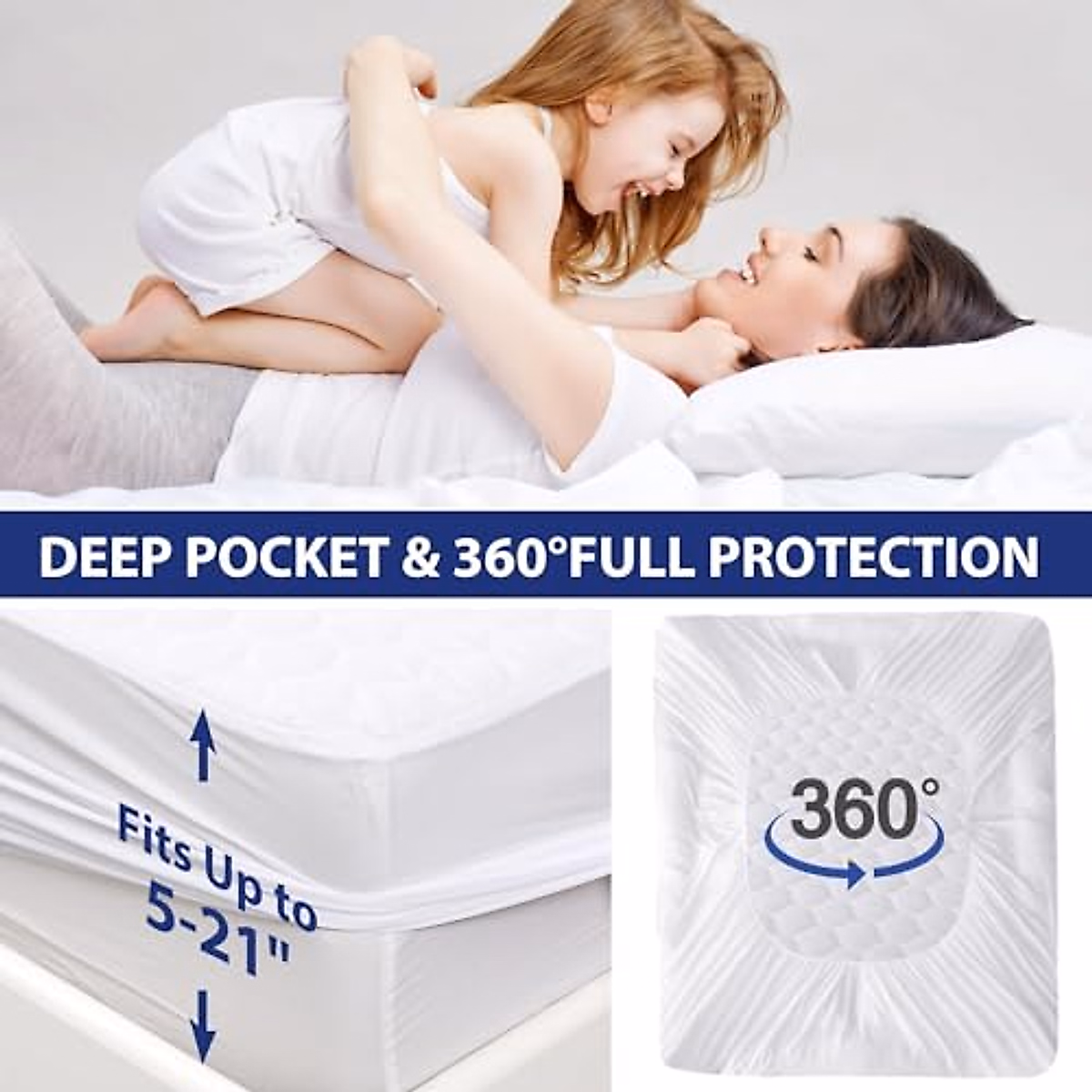 HYMOKEGE Quilted Waterproof Mattress Protector, Mattress Cover Twin Size Bed Breathable, Noiseless Bed Pad Cover with Deep Pocket, Fitted 5-21" Deep