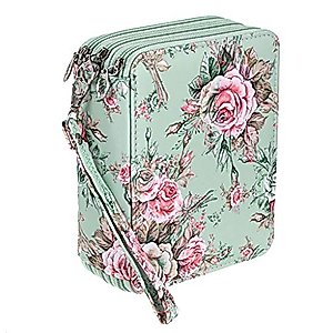 BTSKY Zippered Pencil Case-Canvas 72 Slots Handy Pencil Holders with Printing Pattern for Prismacolor Watercolor Pencils, Crayola Colored Pencils, Marco Pencils Rose