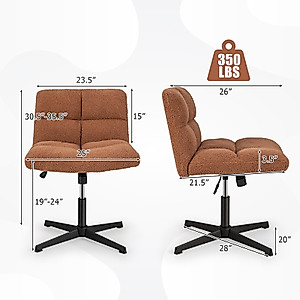 COSTWAY Cross Legged Office Chair, Armless Wide Seat Swivel Desk Chair No Wheels, Height Adjustable Mid Back Computer Task Chair, Modern Faux Lamb Fleece Vanity Chair for Home Office (Brown)
