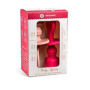 Silicone Baby Spoons for Baby Led Weaning 2-Pack, First Stage Baby Feeding Spoon Set Gum Friendly BPA Lead Phthalate and Plastic Free, Great Gift Set (Pink)