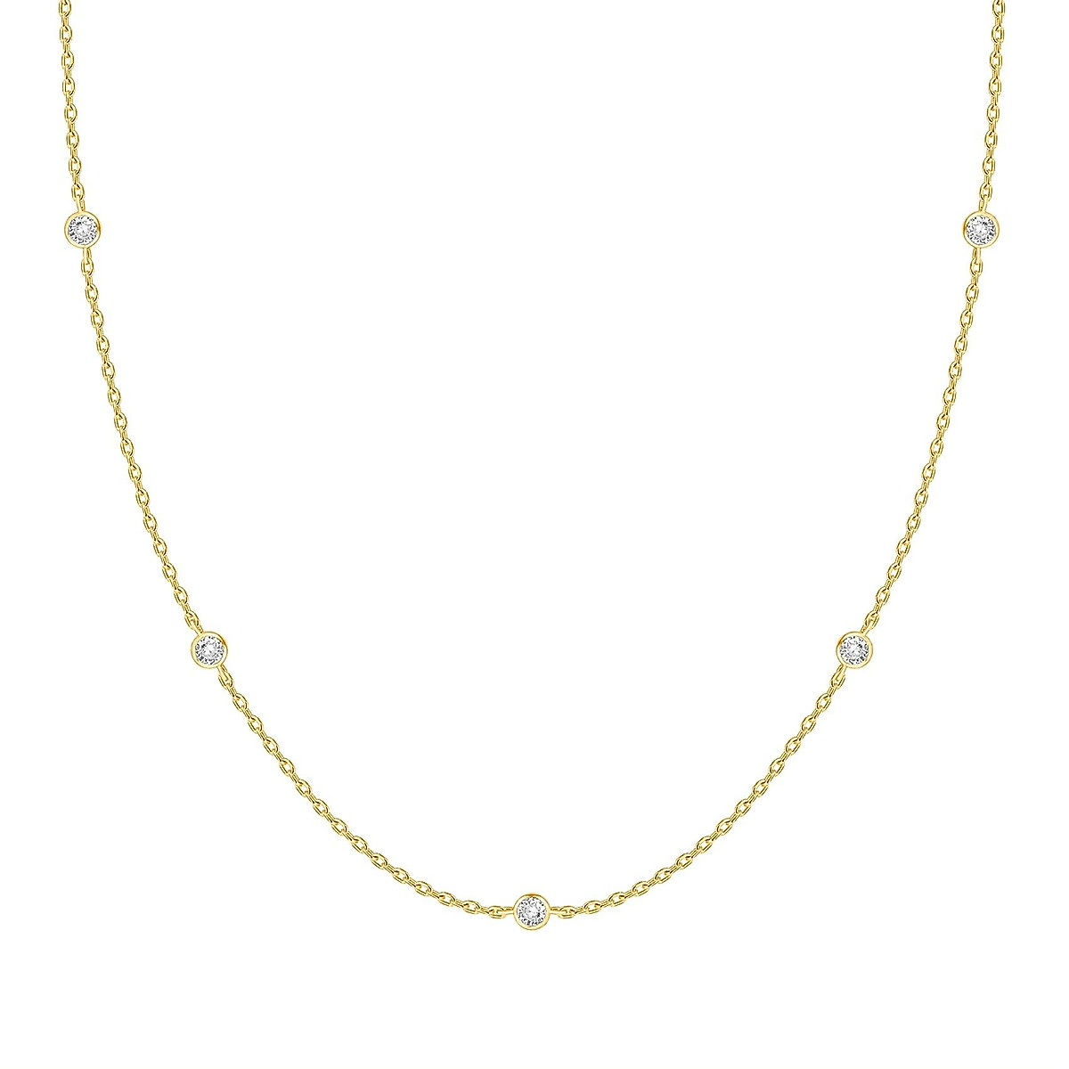 PAVOI 14K Yellow Gold Plated Station Necklace | Simulated Diamond By The Yard Necklace | Womens CZ Chain Necklace