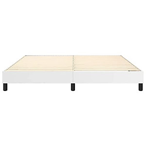 vidaXL Box Spring Bed Frame Home Indoor Bedroom Bed Accessory Wooden Upholstered Double Bed Base Furniture White 76"x79.9" King Faux Leather
