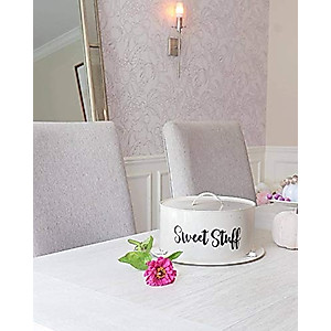 Amici Home Maddox Metal Cake Carrier | Sweet Stuff Cake Holder | Speckled Cream Dessert Carrier for Kitchen Countertop | Cake Storage Container with Handle