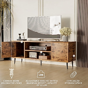 JUMMICO TV Stand for 65 Inch TV, Modern Entertainment Center with Storage Cabinet and Open Shelves, TV Console Table Media Cabinet for Living Room, Bedroom and Office (Rustic Brown)