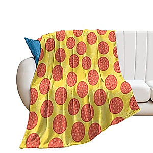Pepperoni Pizza Pattern Flannel Fleece Throw Blanket Soft Warm Lightweight Fuzzy Plush Blankets for Bed Couch Sofa 70"x80"